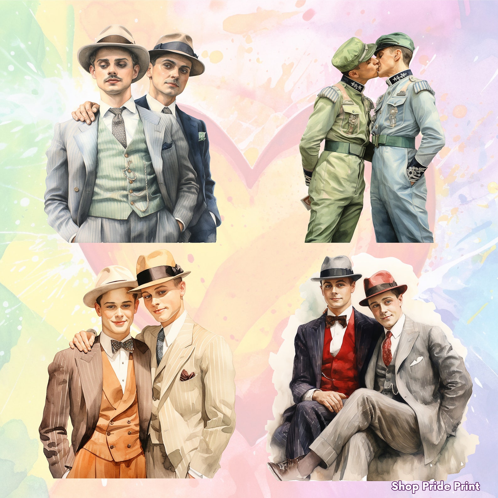Gay Retro Pairs 1920s Summer Art Bundle, LGBTQ Images Pride ...