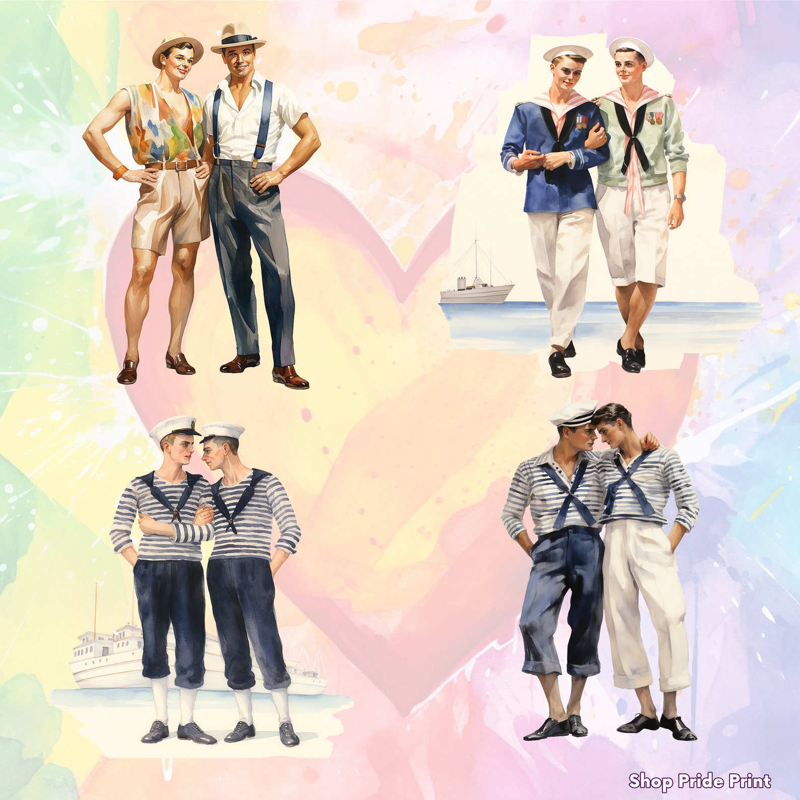 Gay Retro Pairs 1920s Summer Art Bundle, LGBTQ Images Pride ...