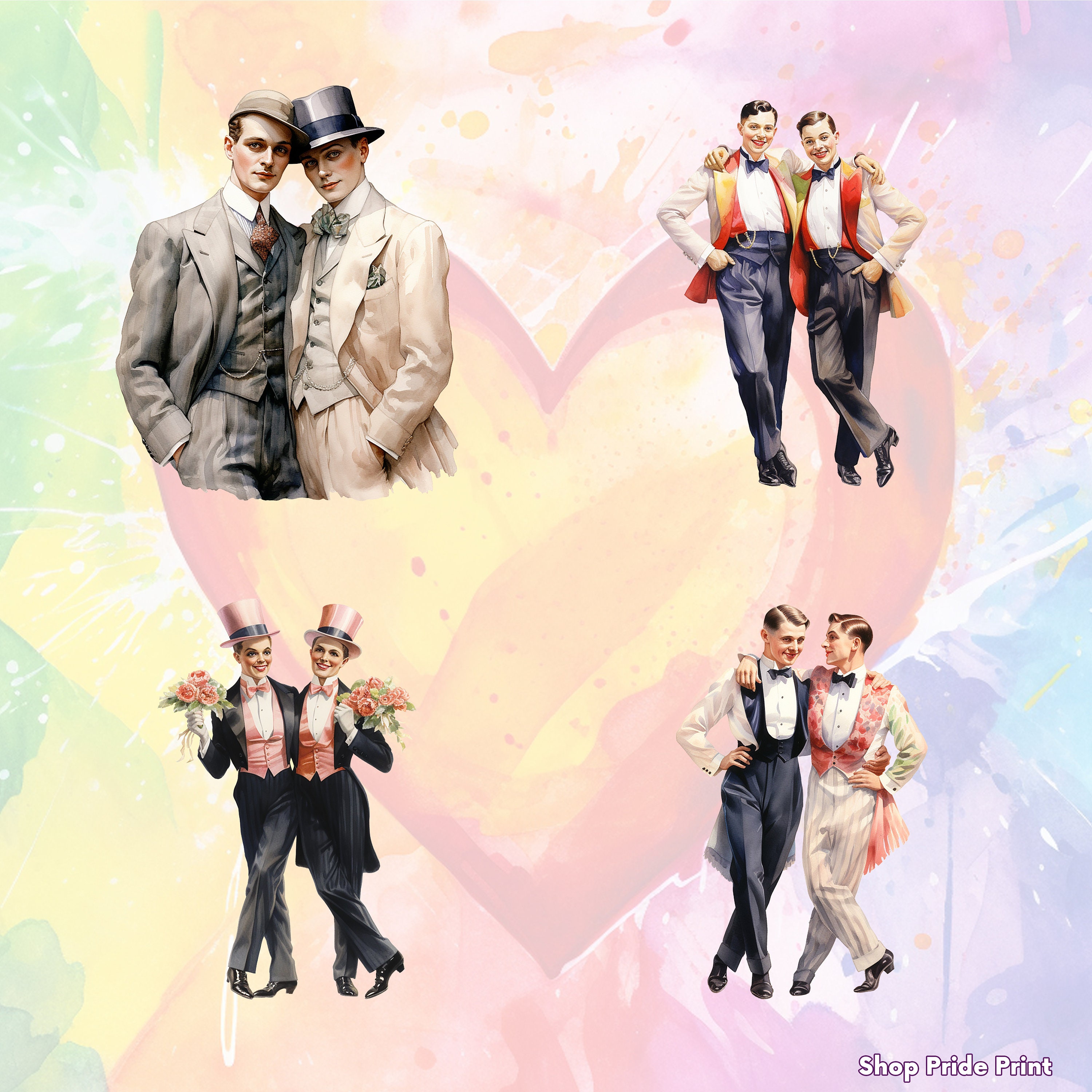 Gay Retro Pairs 1920s Art Bundle, LGBTQ Images, Pride Illustrations ...