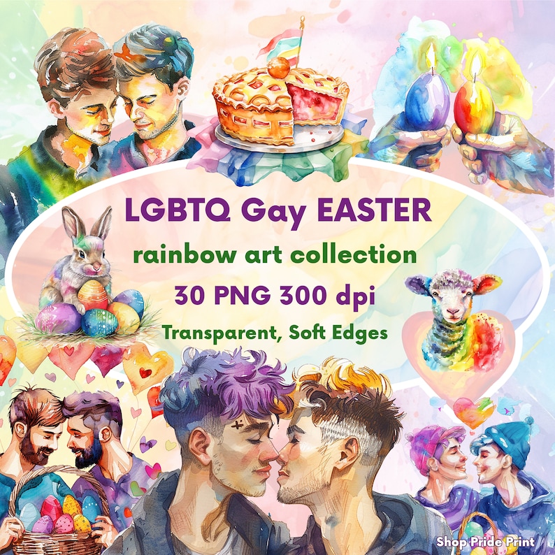 30 PNG Rainbow Easter Couple Clipart, Gay Pride Printable, Paper ...