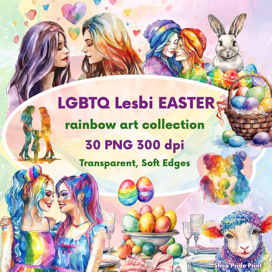 30 PNG Rainbow Easter Couple Clipart, Lesbian Pride Printable, Paper ...
