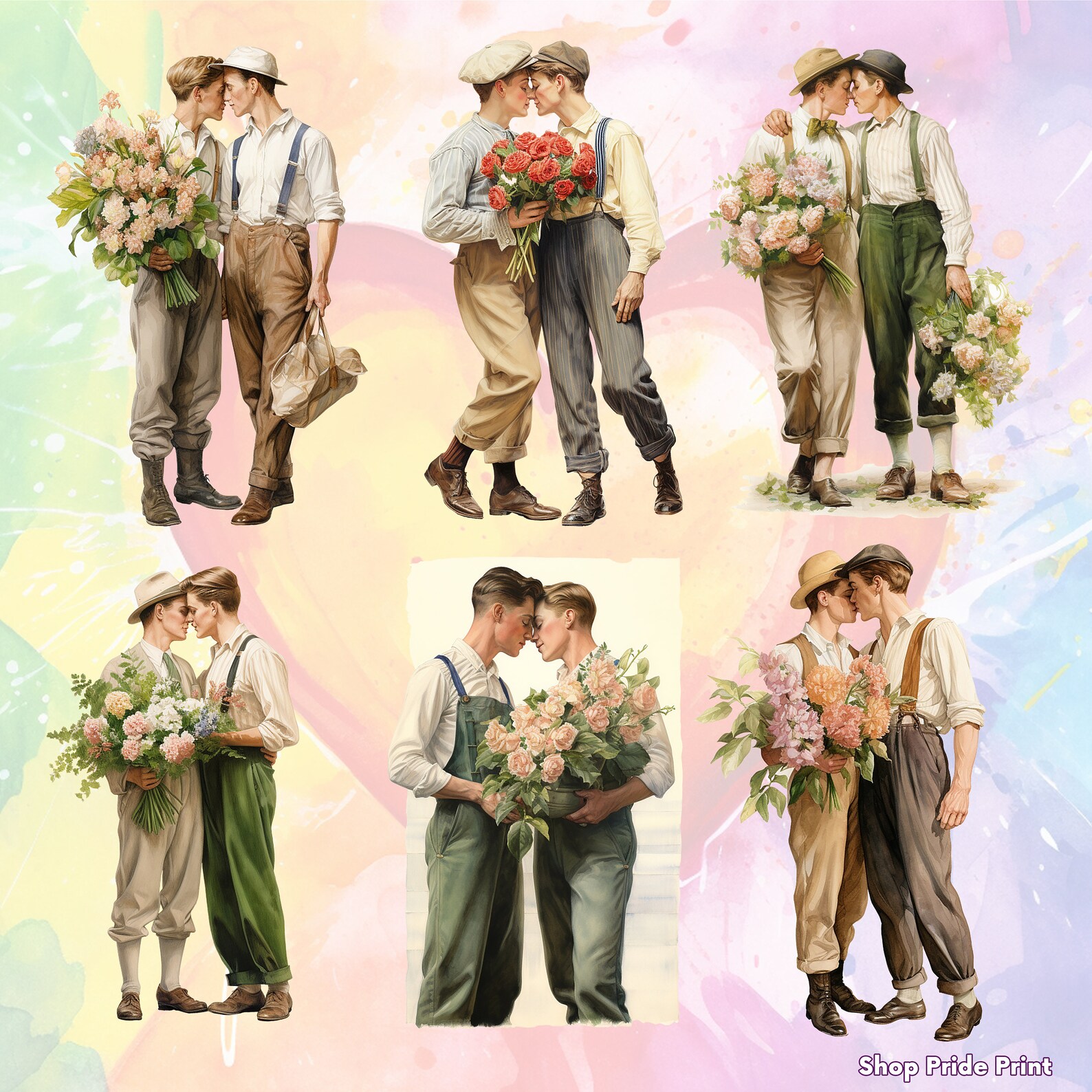 Gay Retro Pairs 1920s Summer Art Bundle, LGBTQ Images Pride ...