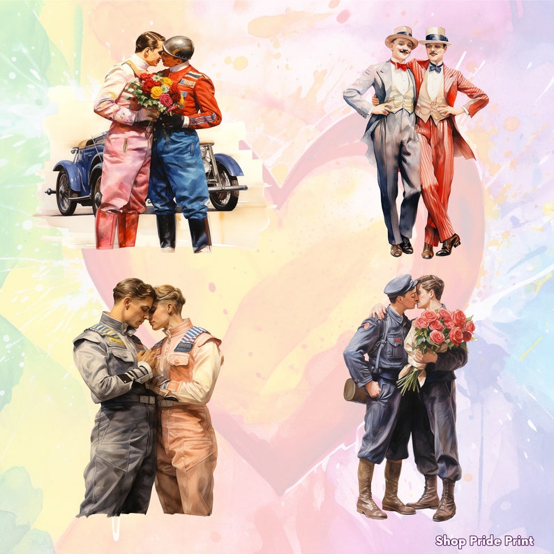 Gay Retro Pairs 1920s Summer Art Bundle, LGBTQ Images Pride ...