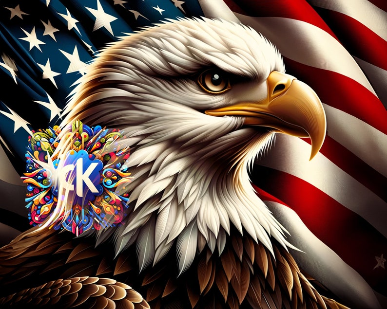 Patriotic Bald Eagle Art Print American Eagle Instant - Etsy