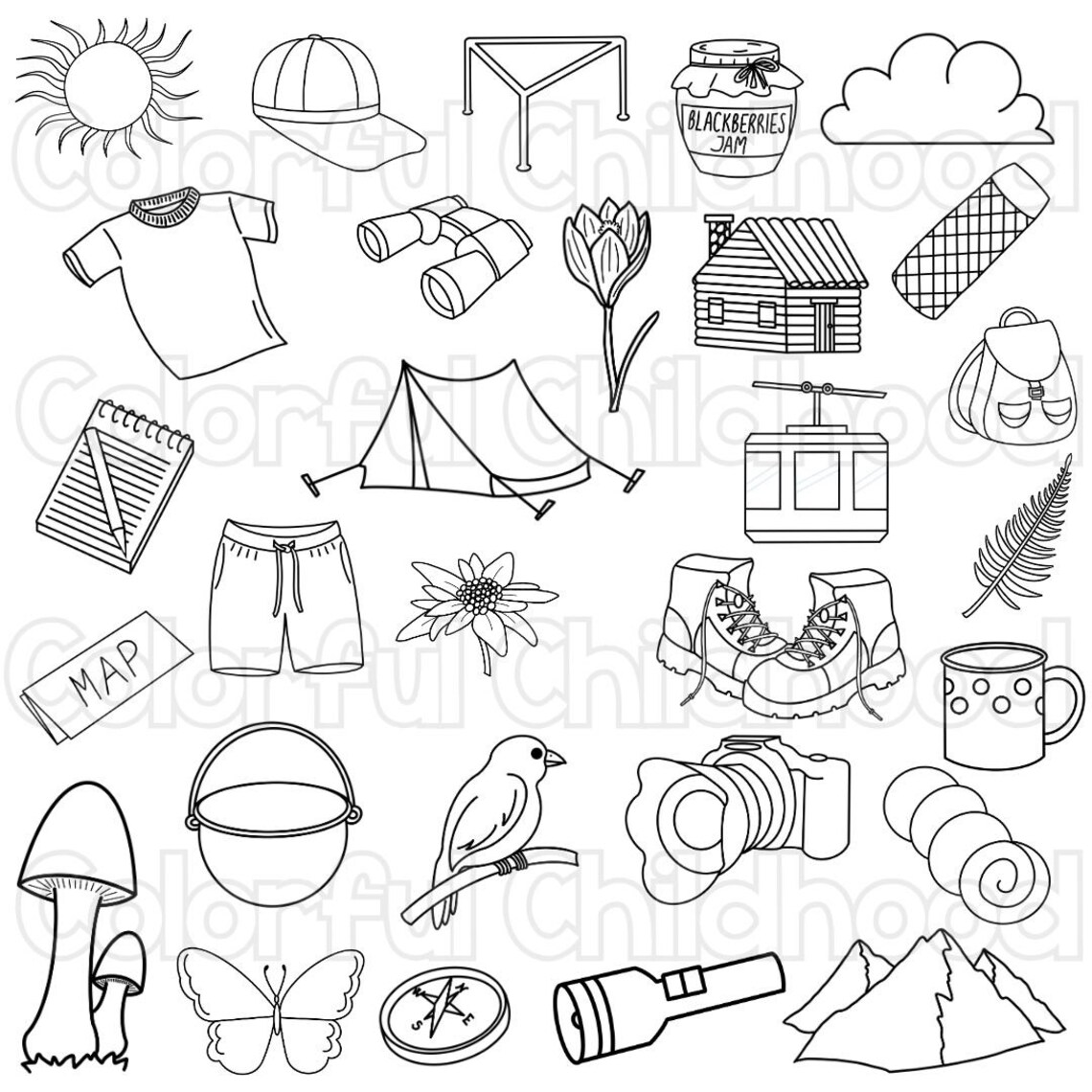 Camping Doodle Clipart, Camping / Summer Doodle Images, Hand Drawn ...