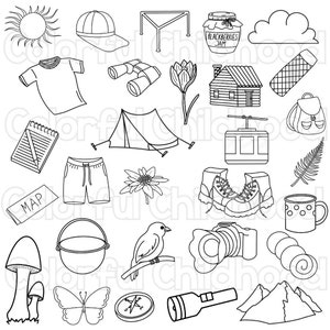 Camping Doodle Clipart, Camping / Summer Doodle Images, Hand Drawn ...