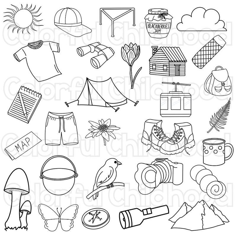 Camping Doodle Clipart, Camping / Summer Doodle Images, Hand Drawn ...