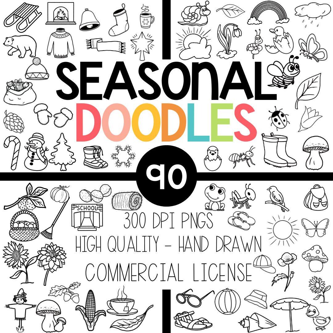 Seasonal Doodle Clipart - Black and White Outline and Line Art Clipart ...