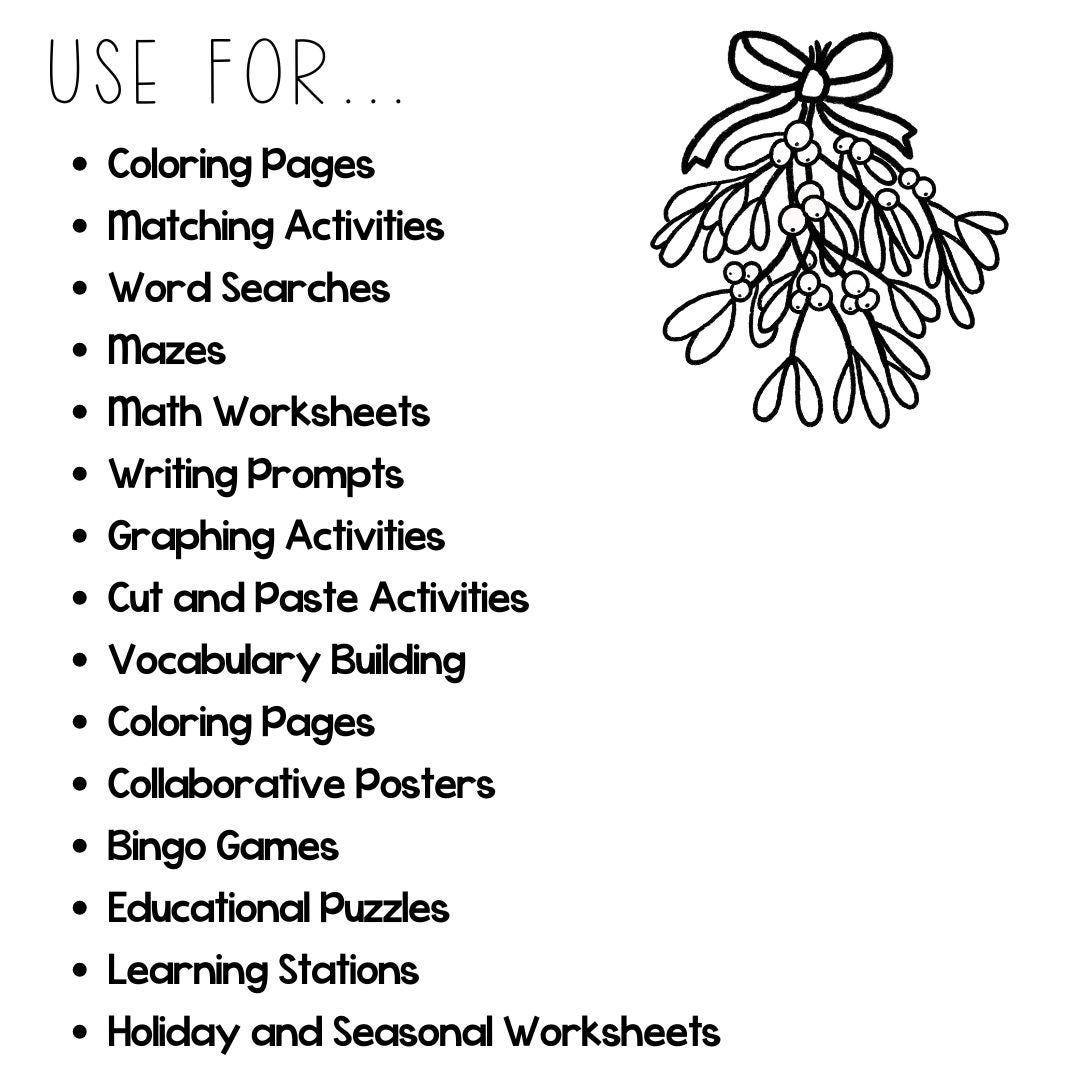 Winter Doodle Clipart - Black and White Outline and Line Art Clipart ...