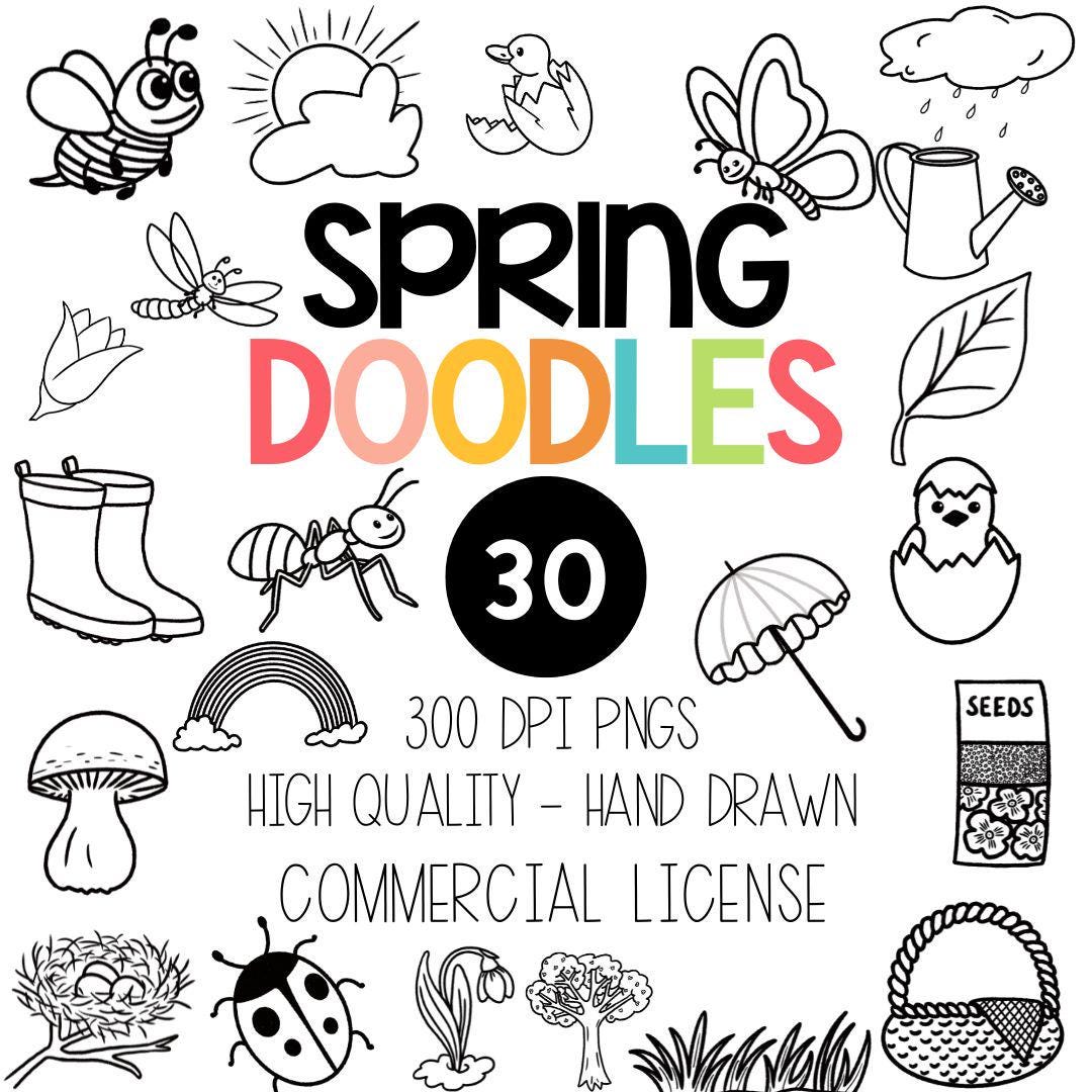Spring Doodle Clipart - Black and White Outline and Line Art Clipart ...