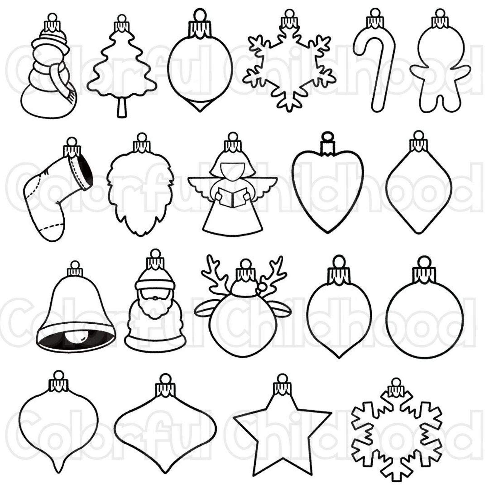Editable Christmas Ornaments Doodle Clipart - Black and White Outline ...