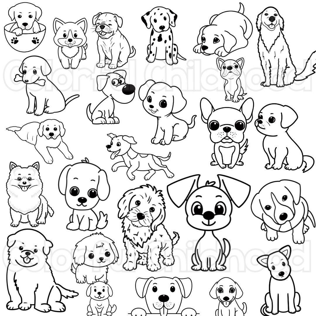 Dogs Doodle Clipart - Black and White Outline and Line Art Clipart ...