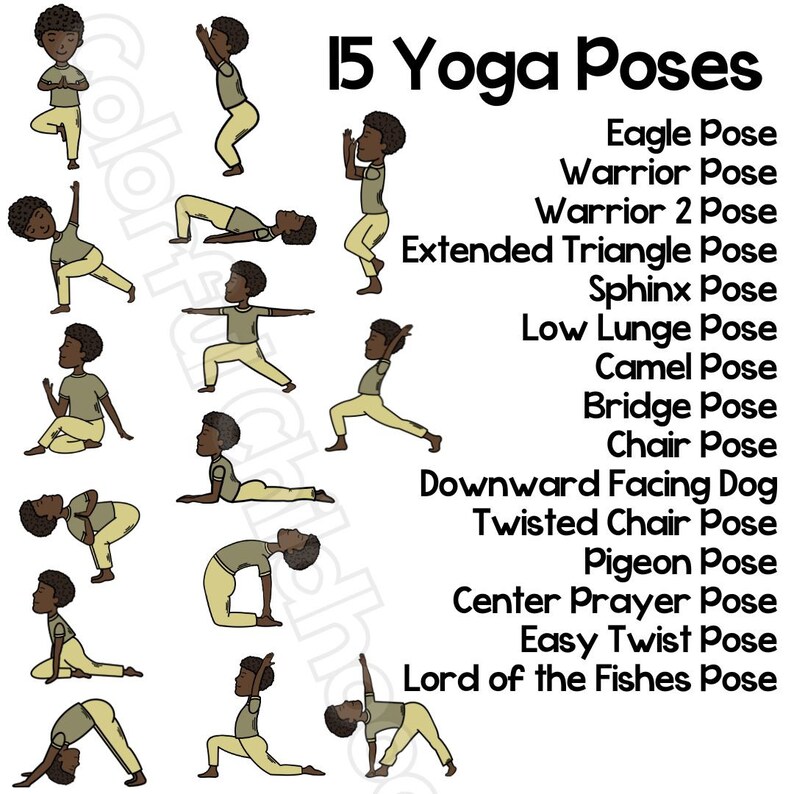 Yoga Poses for Kids Clipart, SEL, Calm Down Corner, Color and Black ...