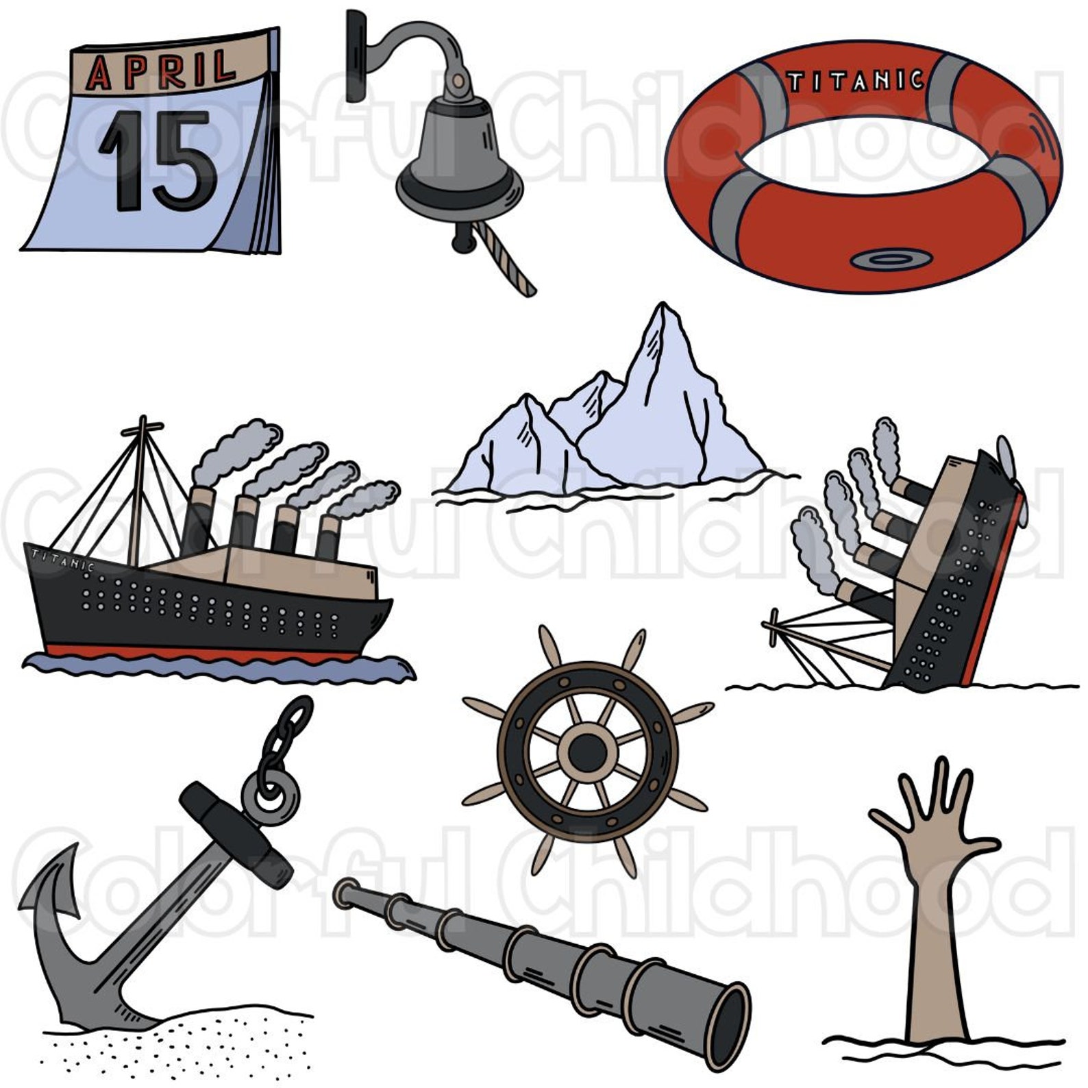 Titanic Clipart, Original Images, Color and Black & White | Commercial ...