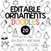 Editable Christmas Ornaments Doodle Clipart - Black and White Outline ...