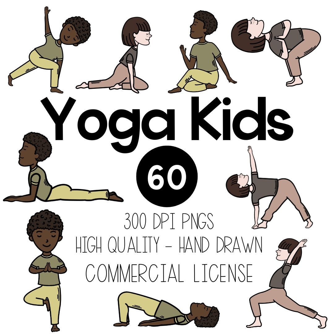 Yoga Poses for Kids Clipart, SEL, Calm Down Corner, Color and Black ...
