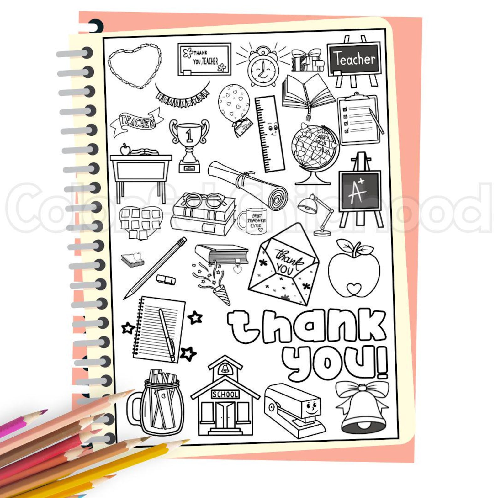 Teacher Appreciation Doodle Clipart - Black and White Outline and Hand ...