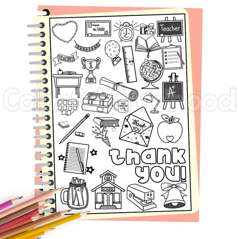 Teacher Appreciation Doodle Clipart - Black and White Outline and Hand ...