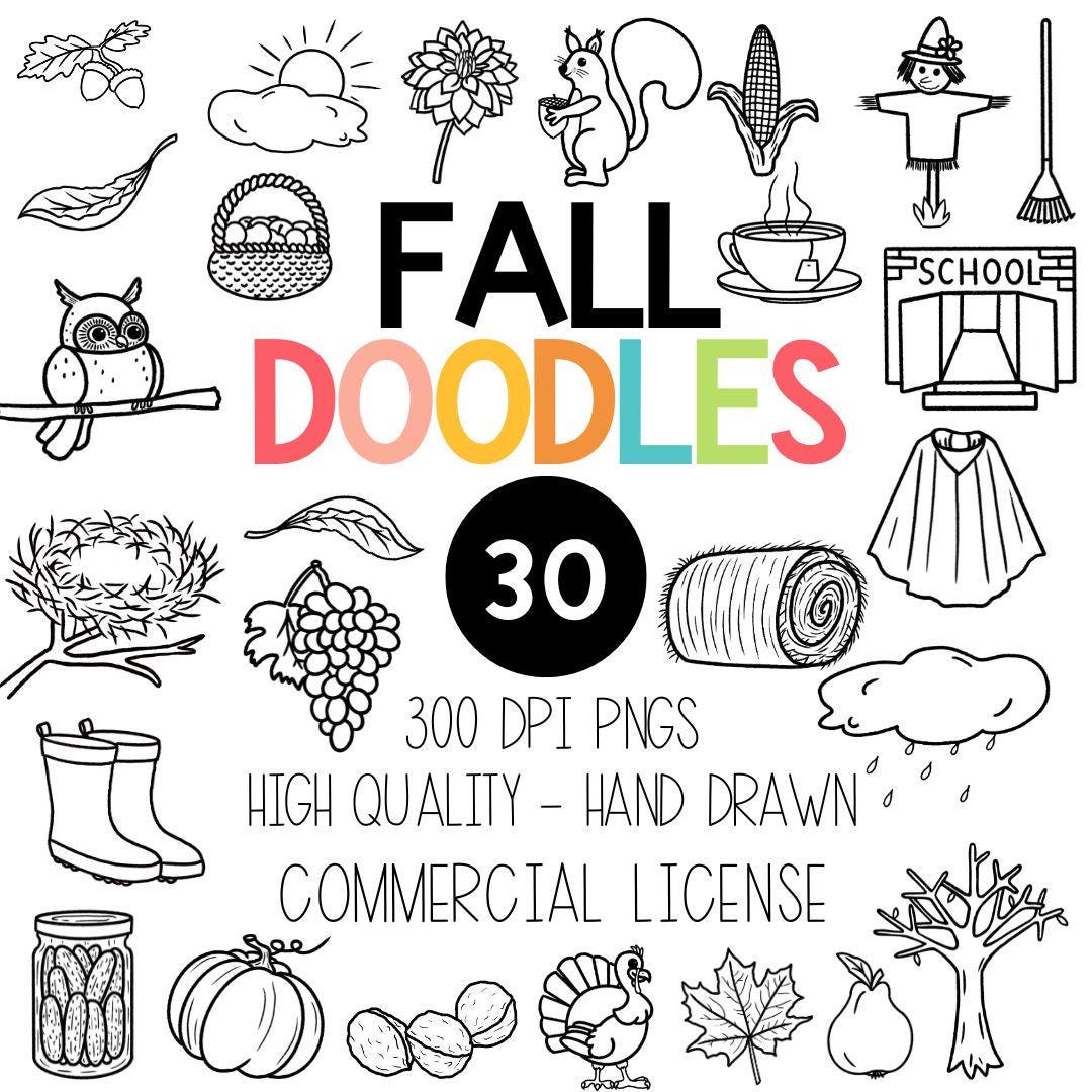 Fall Doodle Clipart - Black and White Outline and Line Art Clipart ...