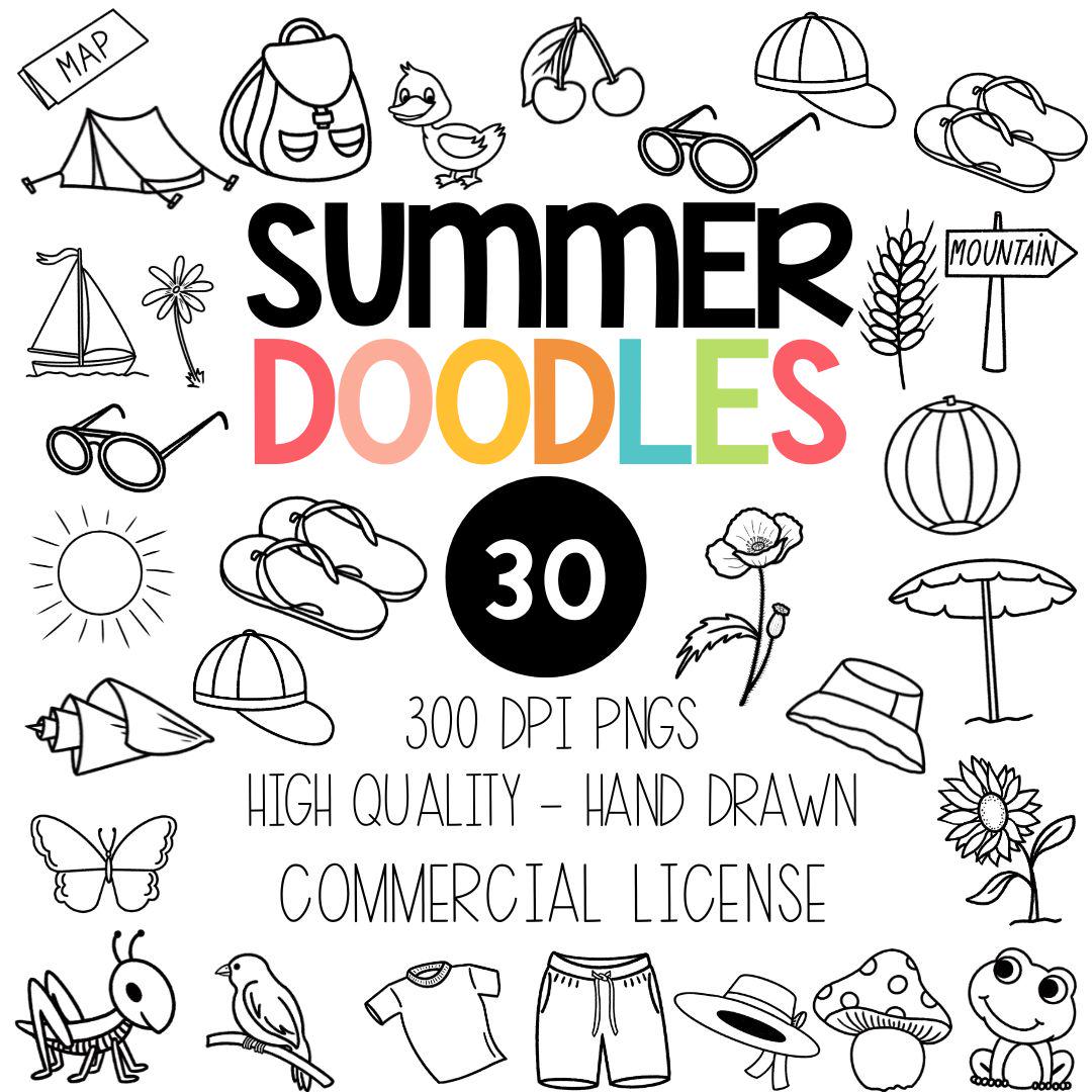 Summer Doodle Clipart - Black and White Outline and Line Art Clipart ...