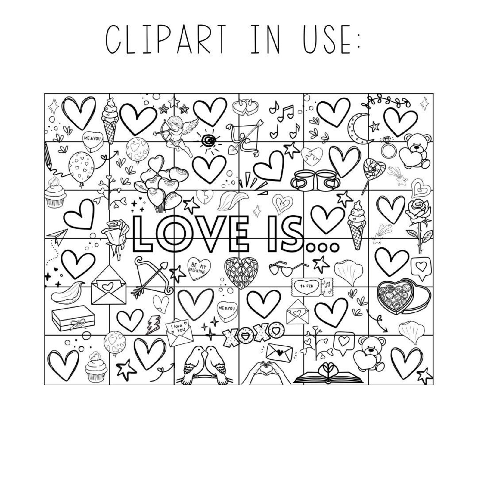 Valentine's Day Doodles - Black and White Outline and Line Art Clipart ...