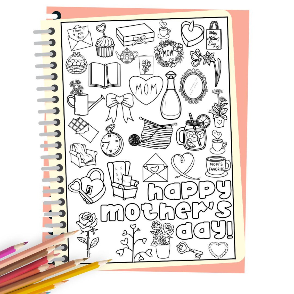 Mother's Day Doodle Clipart - Black and White Outline and Hand Drawn ...