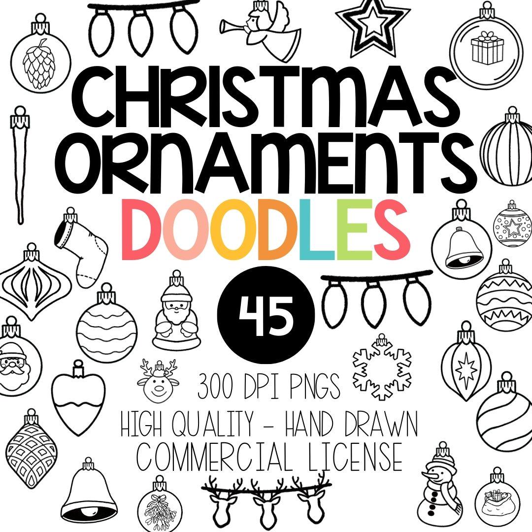 Christmas Ornaments Doodle Clipart - Black and White Outline and Line ...