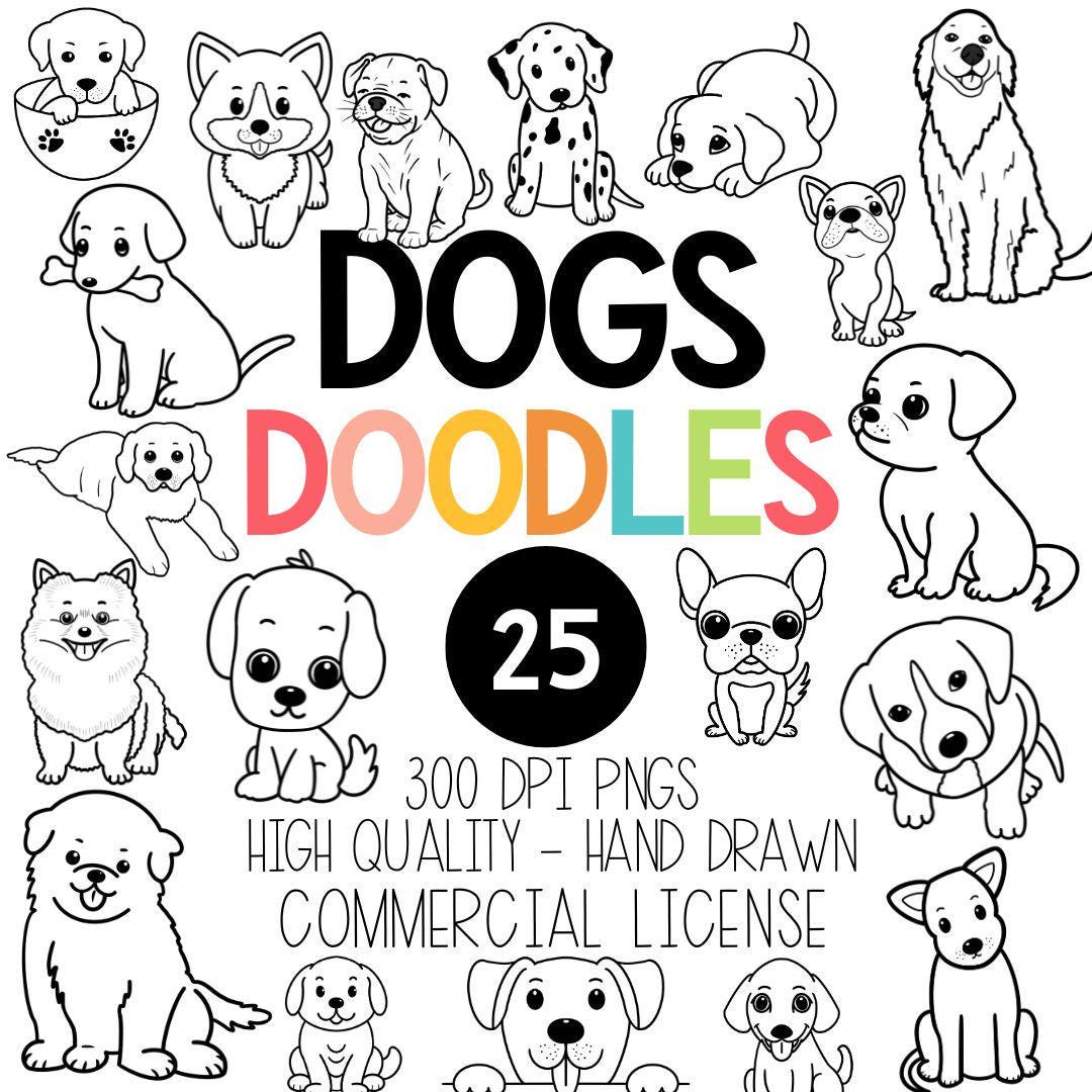 Dogs Doodle Clipart - Black and White Outline and Line Art Clipart ...