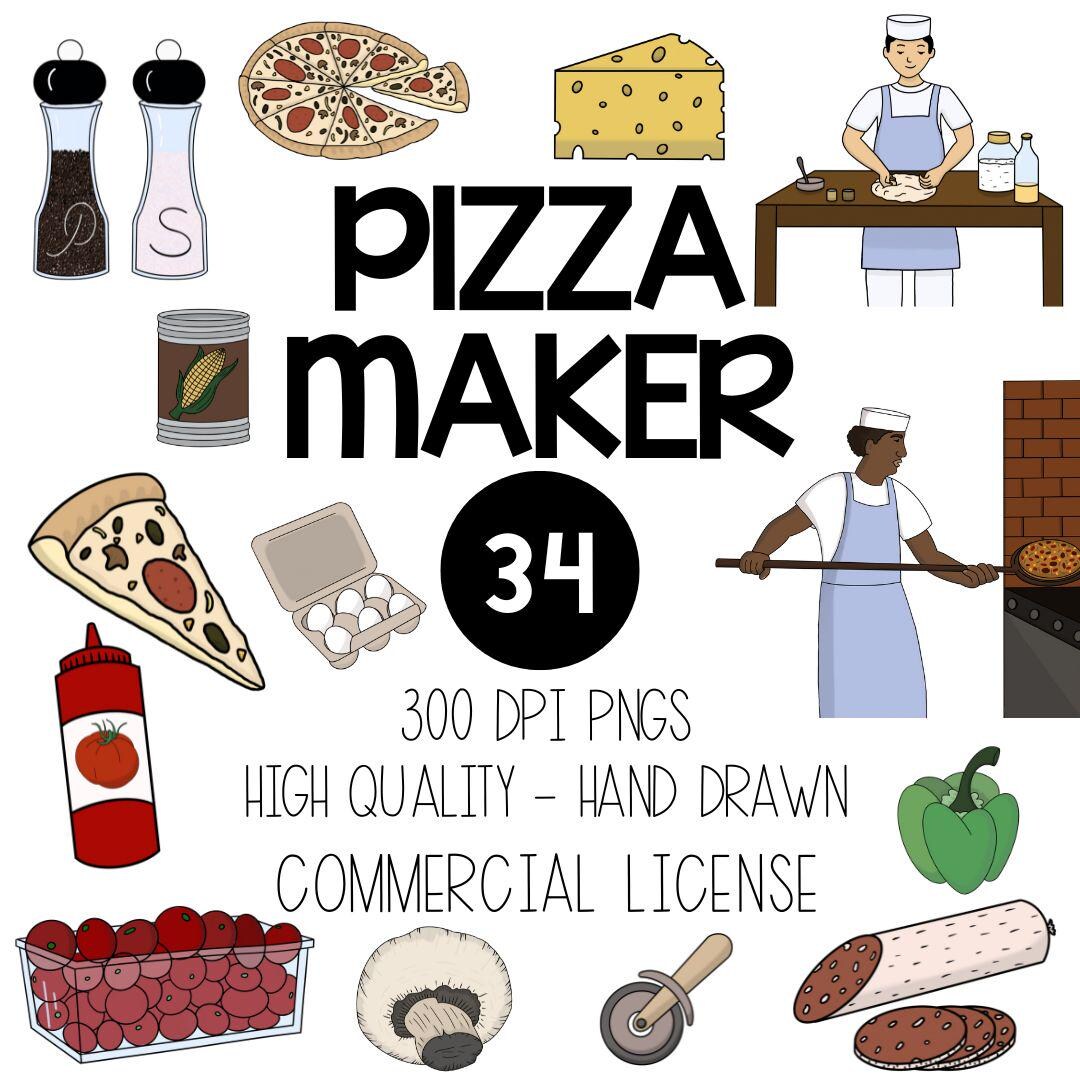 Pizza Maker Clipart, Pizzeria Original and Hand Drawn Images, Color ...