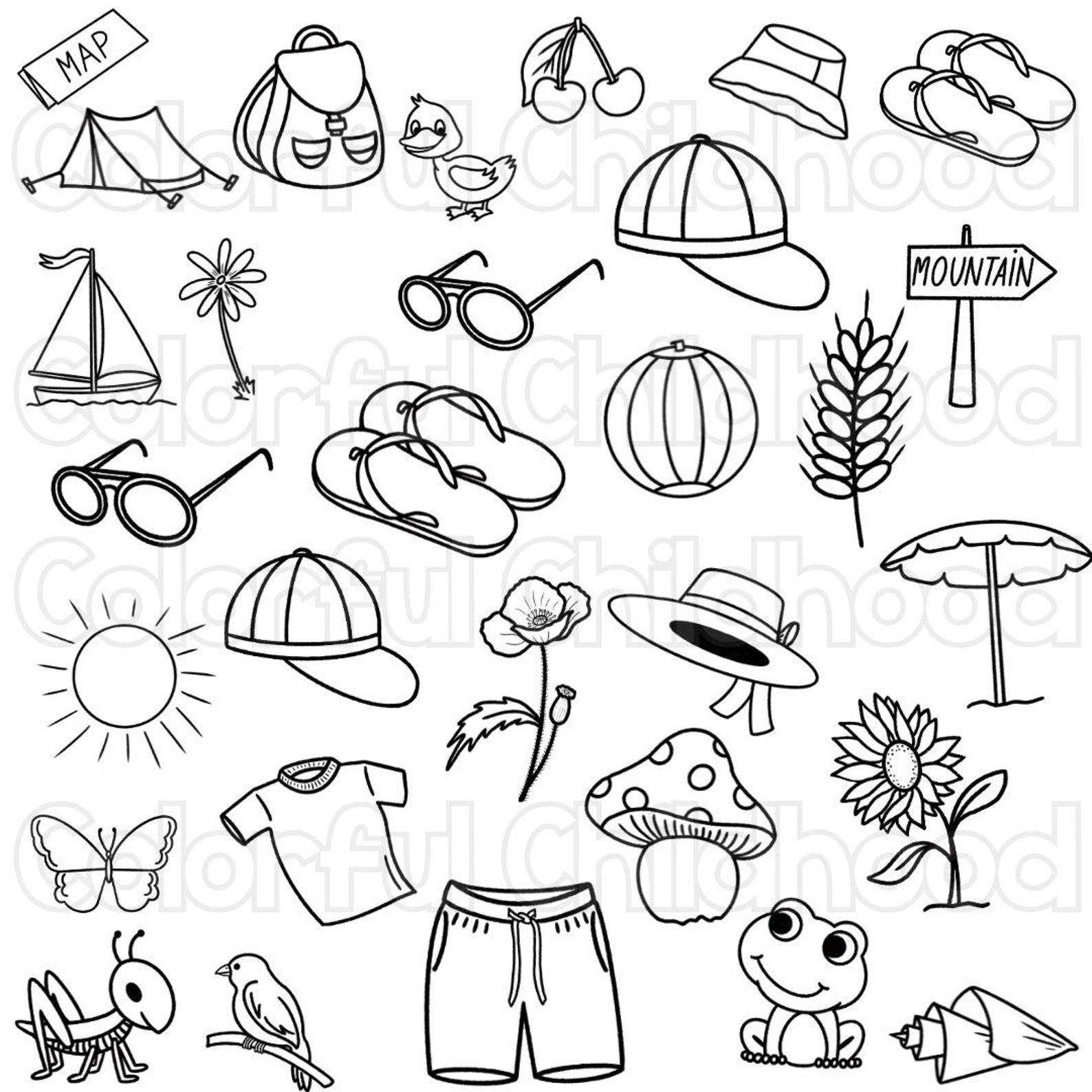 Summer Doodle Clipart - Black and White Outline and Line Art Clipart ...