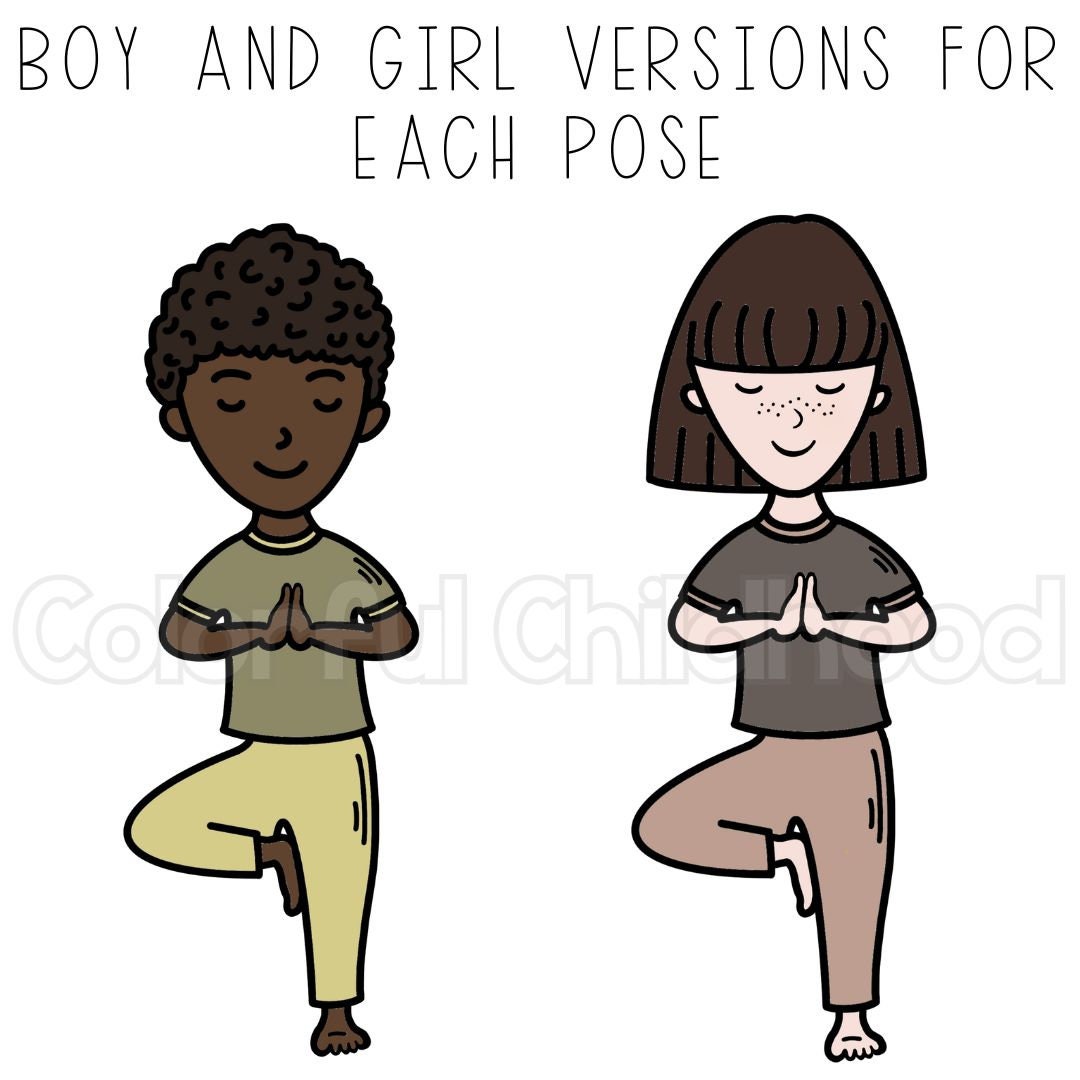 Yoga Poses for Kids Clipart, SEL, Calm Down Corner, Color and Black ...