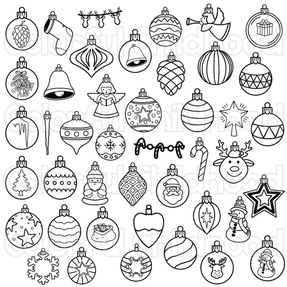 Christmas Ornaments Doodle Clipart - Black and White Outline and Line ...
