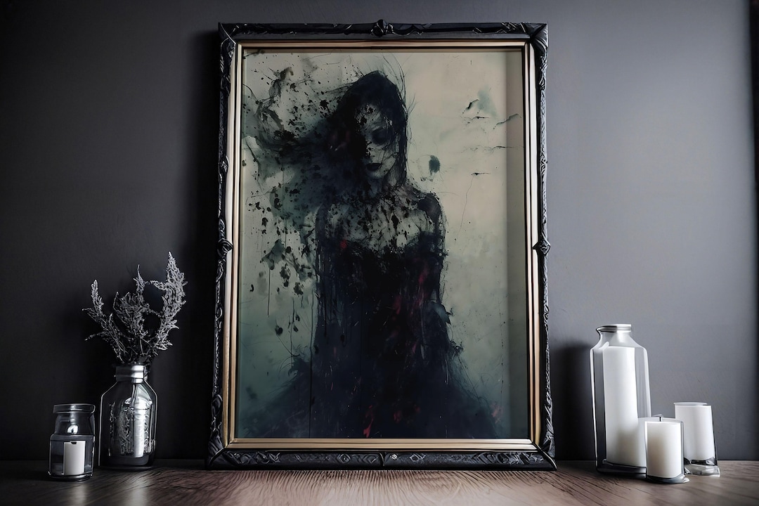 Haunting Decay Abstract Horror Painting, Dark Fragmented Soul Wall Art ...
