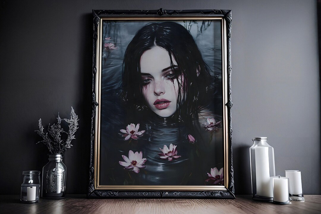 Haunting Sorrowful Woman Painting, Dark Romantic Beauty Wall Art ...