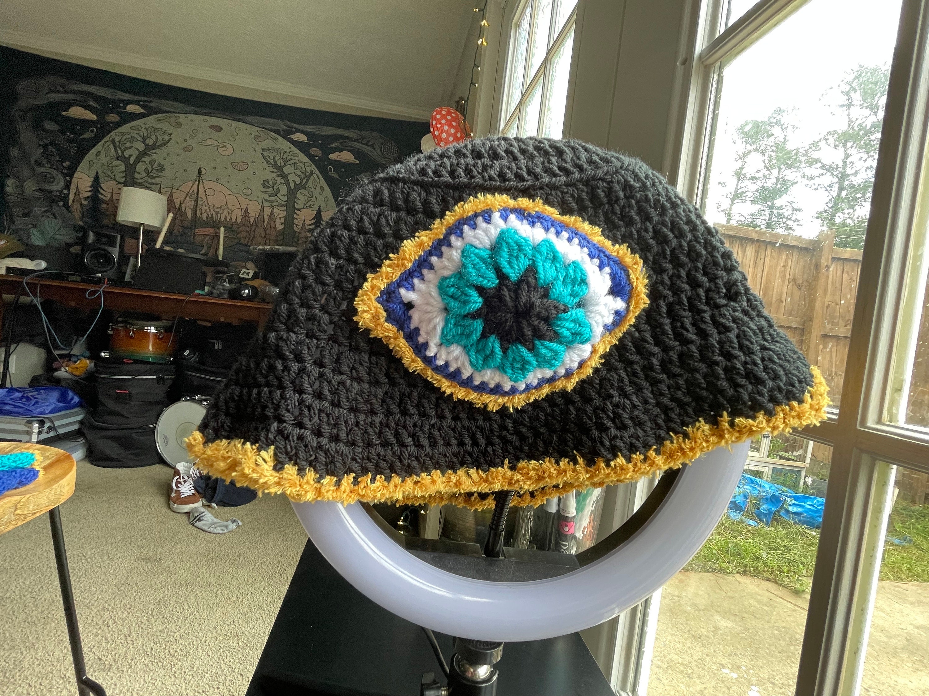 Crochet Eye Black Bucket Hat - Etsy