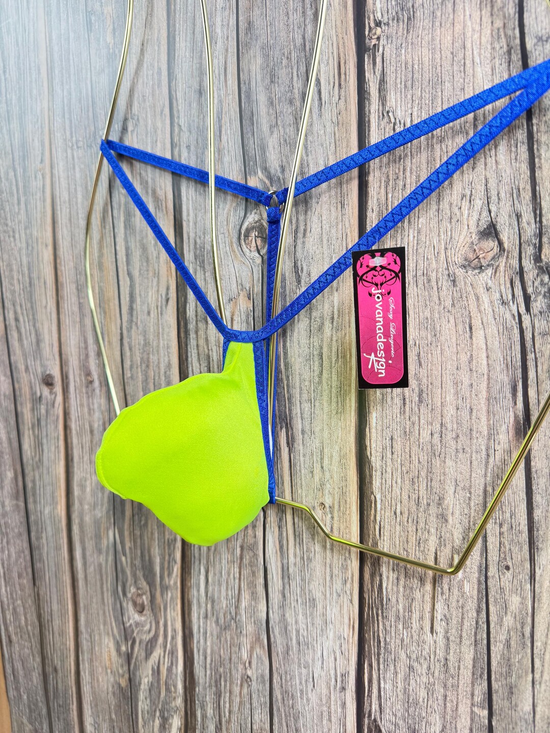 Jovanadesign Mens 3D Push up String Neon Yellow Plain Solid/ Sapphire Push Out Male Contoured ...