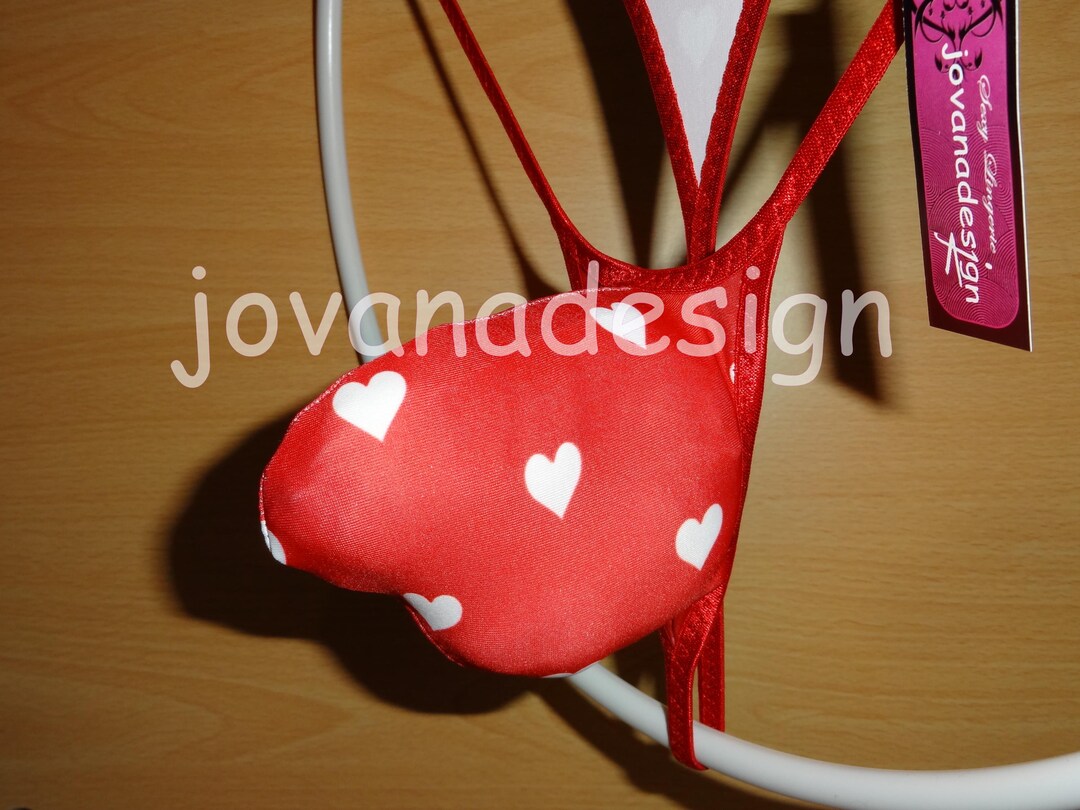 Jovanadesign 3D String 1, Push up and Push Out Mens String White Hearts on Red, Bulge Mens ...
