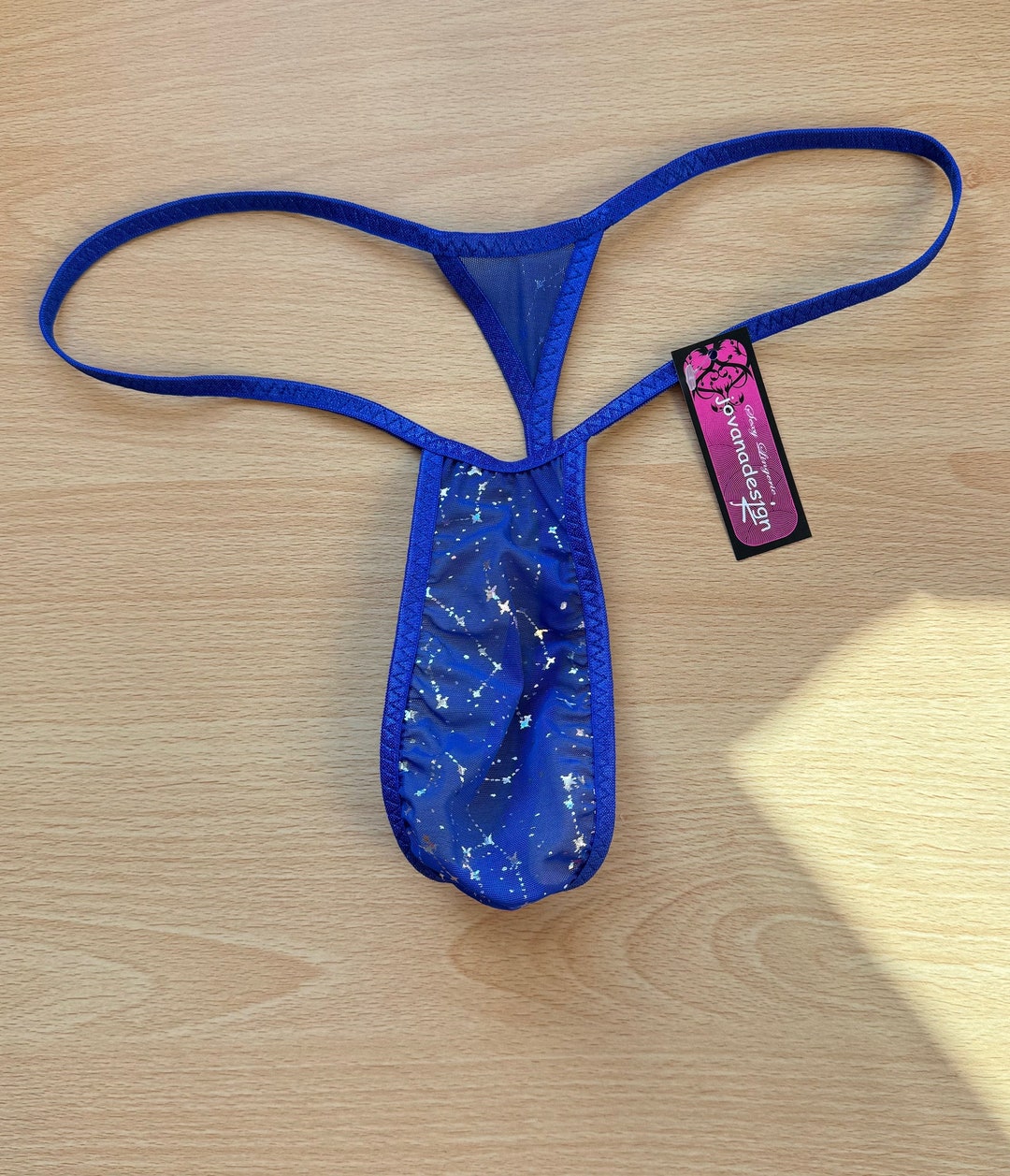 Jovanadesign Very Narrow Mens Transparent String, Hologram Royal Blue ...