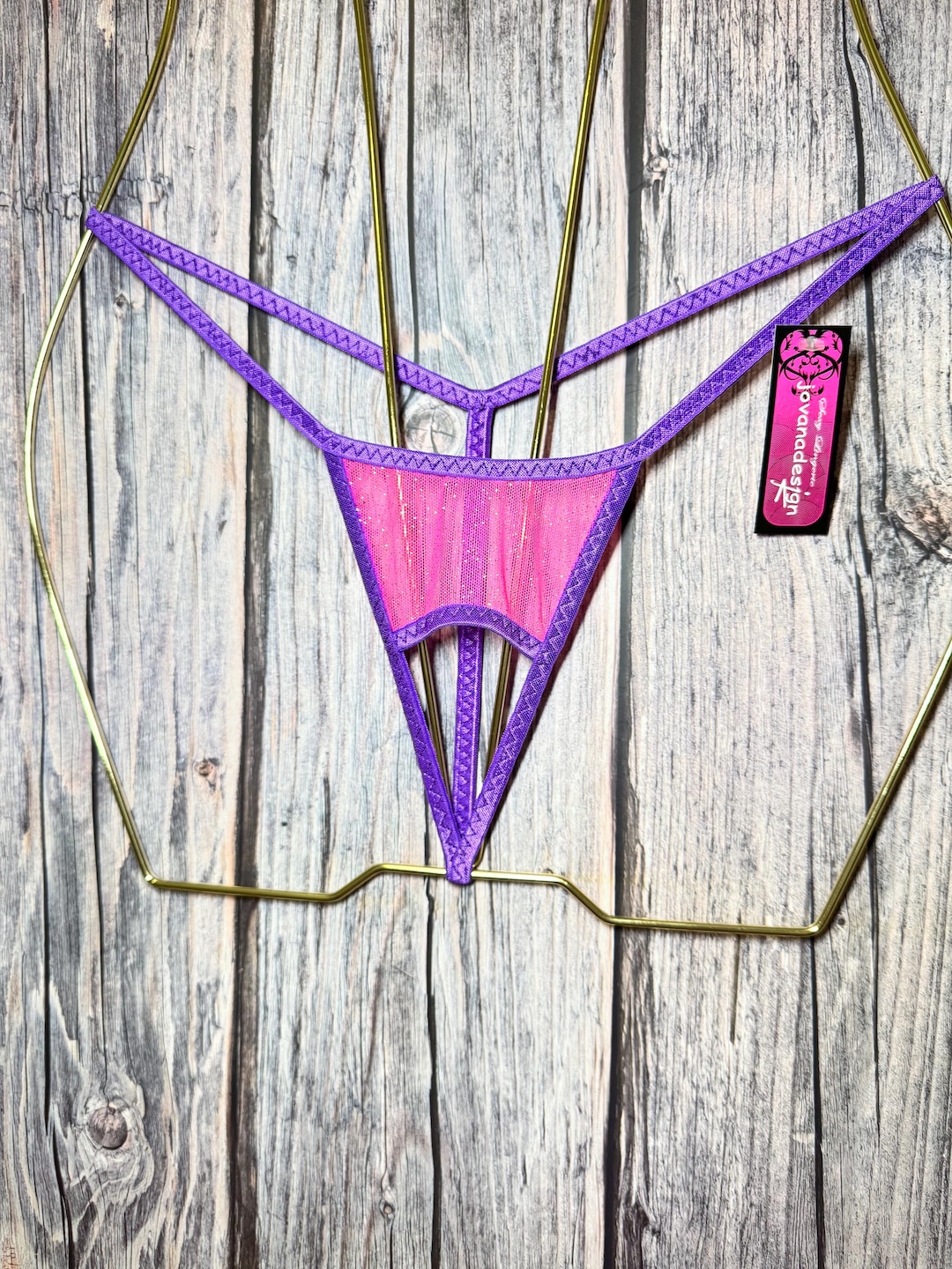 Jovanadesign Open Front String Neon Pink Glitter See Through Mesh ...