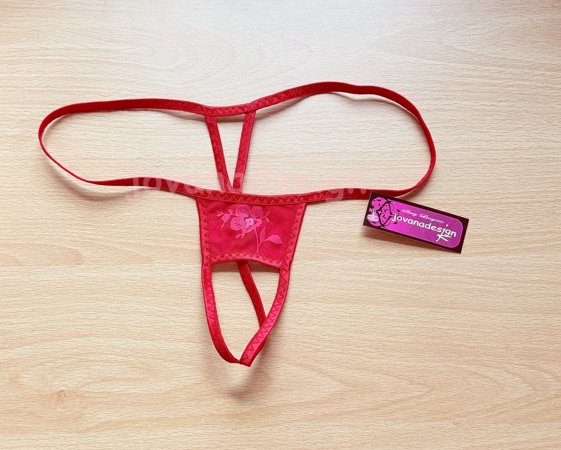 Open Mens String Roses Red See Thru Mesh Extreme Men Open Front Tanga String Open Back Handmade