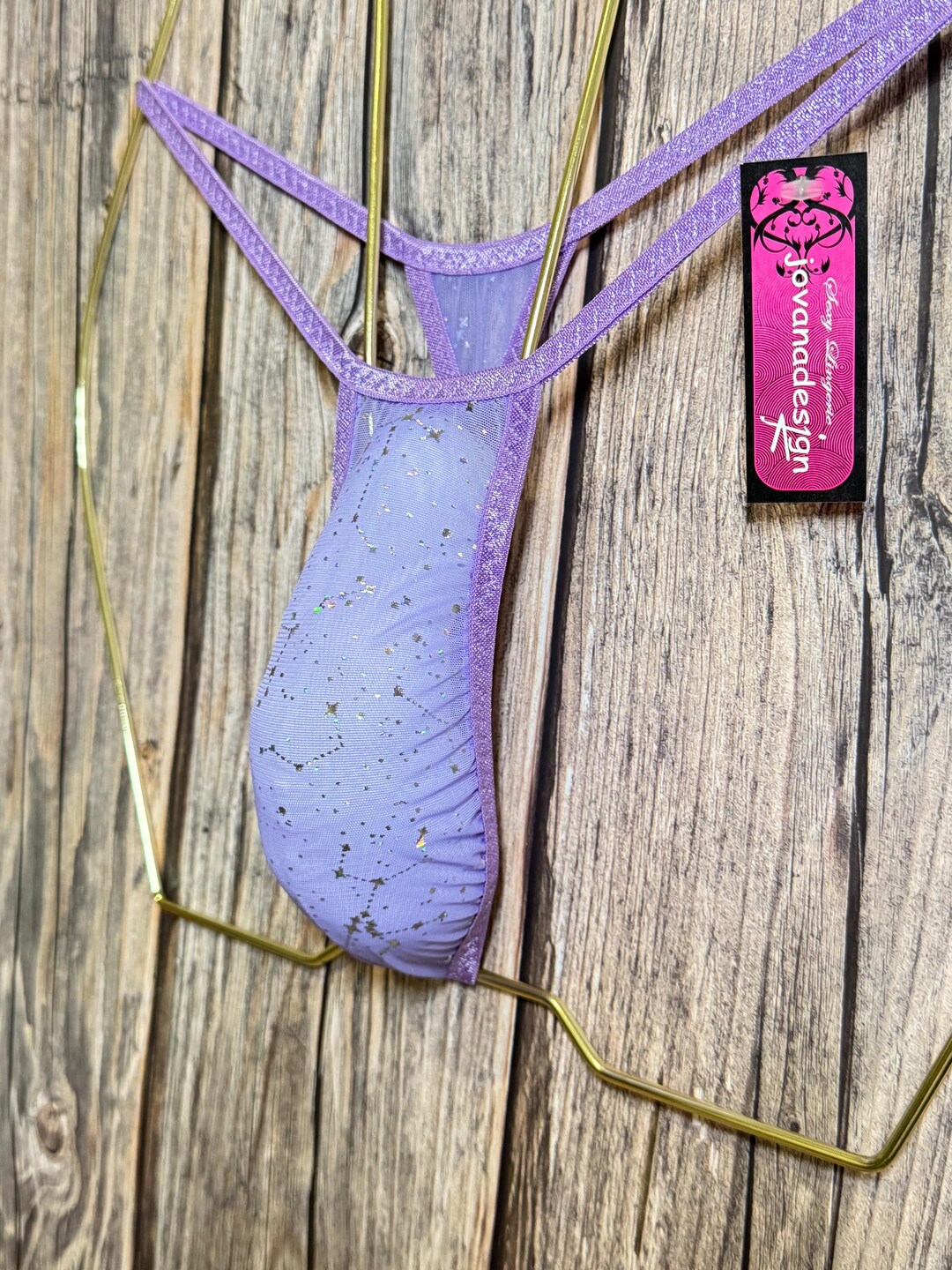 Jovanadesign Very Narrow K1 Mens Transparent String Hologram Lilac Mesh ...