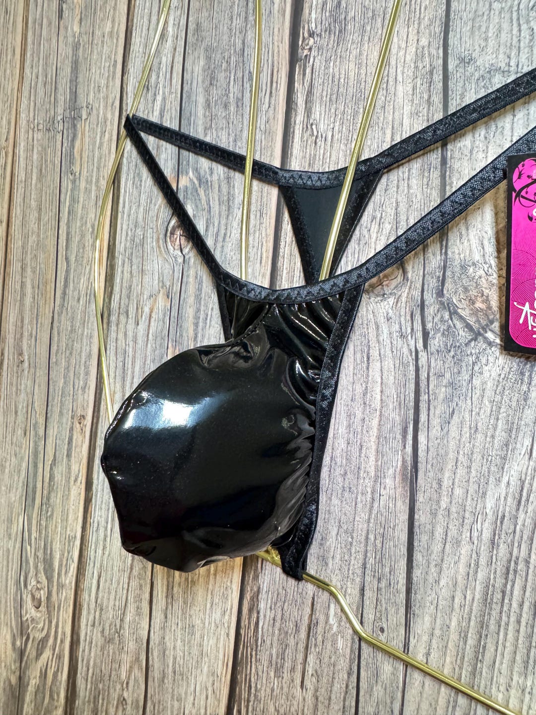 Jovanadesign Sors Low Narrow Mens Bulge String Black Vinyl Shiny PVC ...