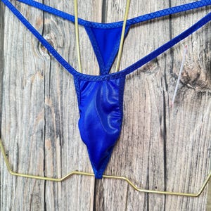 Jovanadesign V-front Extreme Micro Mens String, Shiny Royal Blue Wet Look, Tiny Male Extremely ...