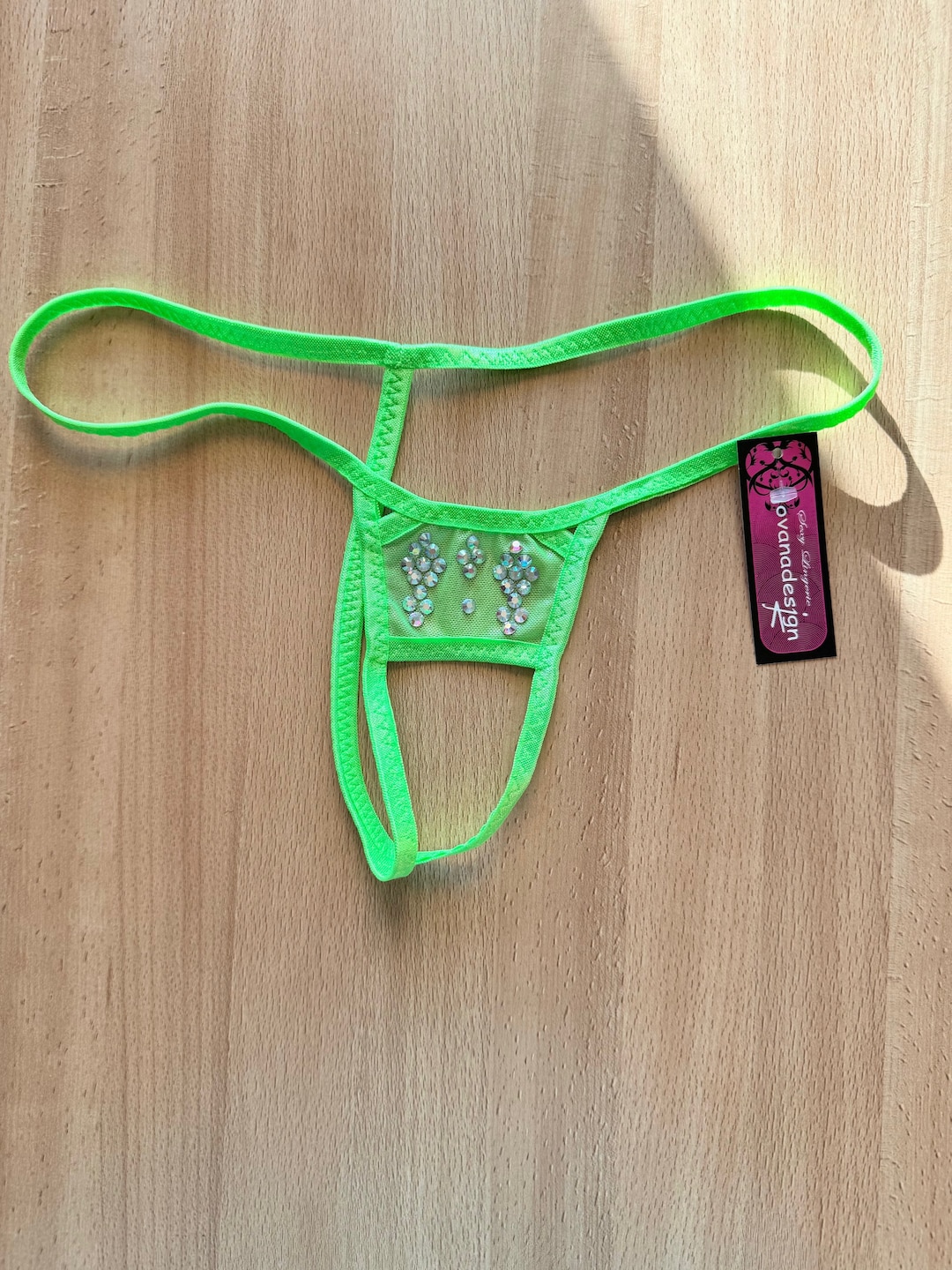 Open Mens String Neon Green See Through Mesh With Diamante S Extreme ...