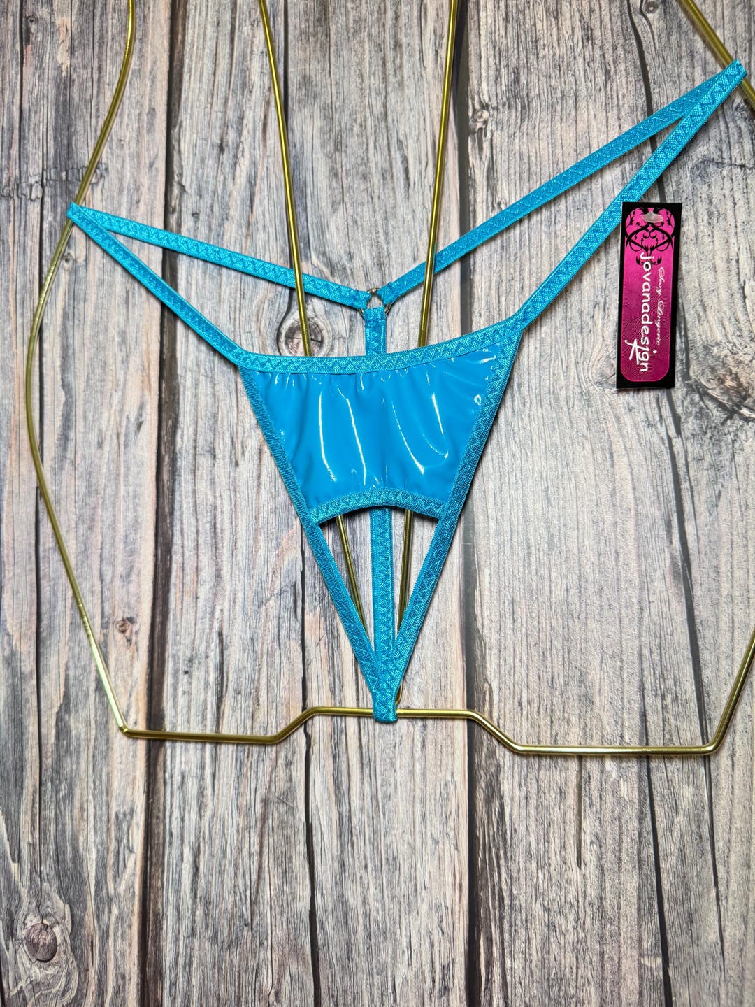 Jovanadesign Mens Open Front String Turquoise Vinyl PVC Extreme Micro ...