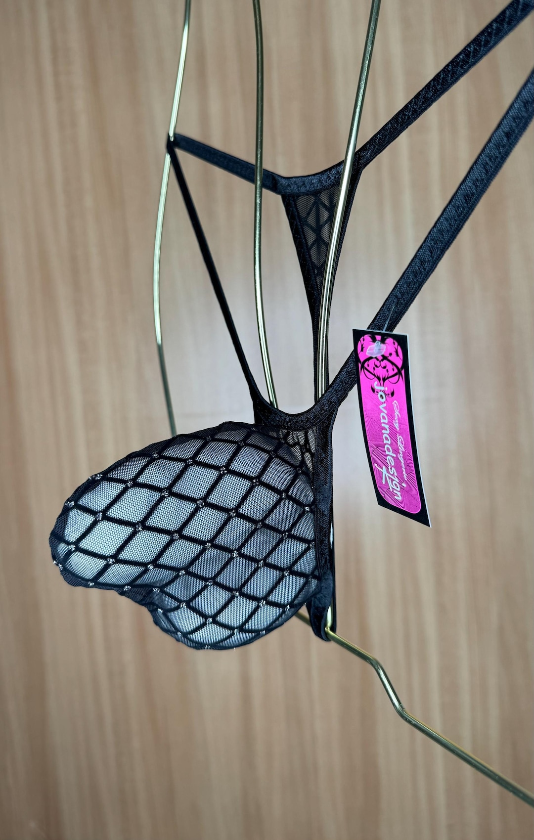 Jovanadesign 3D String (1) Push up and Push Out Men Bulge String - Black See Through Rhombus ...