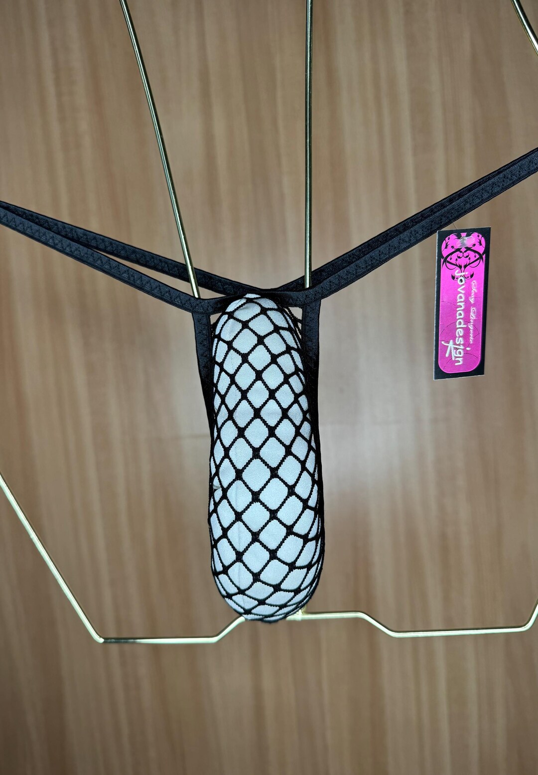 Jovanadesign Very Narrow Mens K1 String Black Large Holes Fishnet Mesh ...