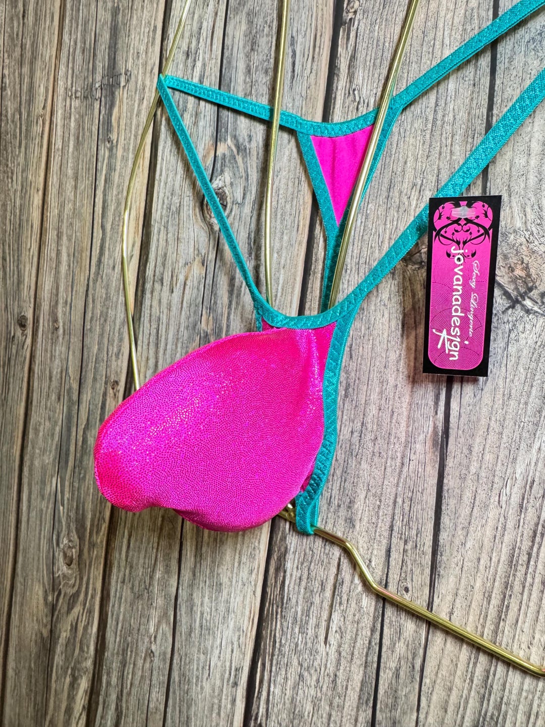 Jovanadesign 3D String (1) Push up and Push Out Mens String - Shocking Pink Shine Holographic ...