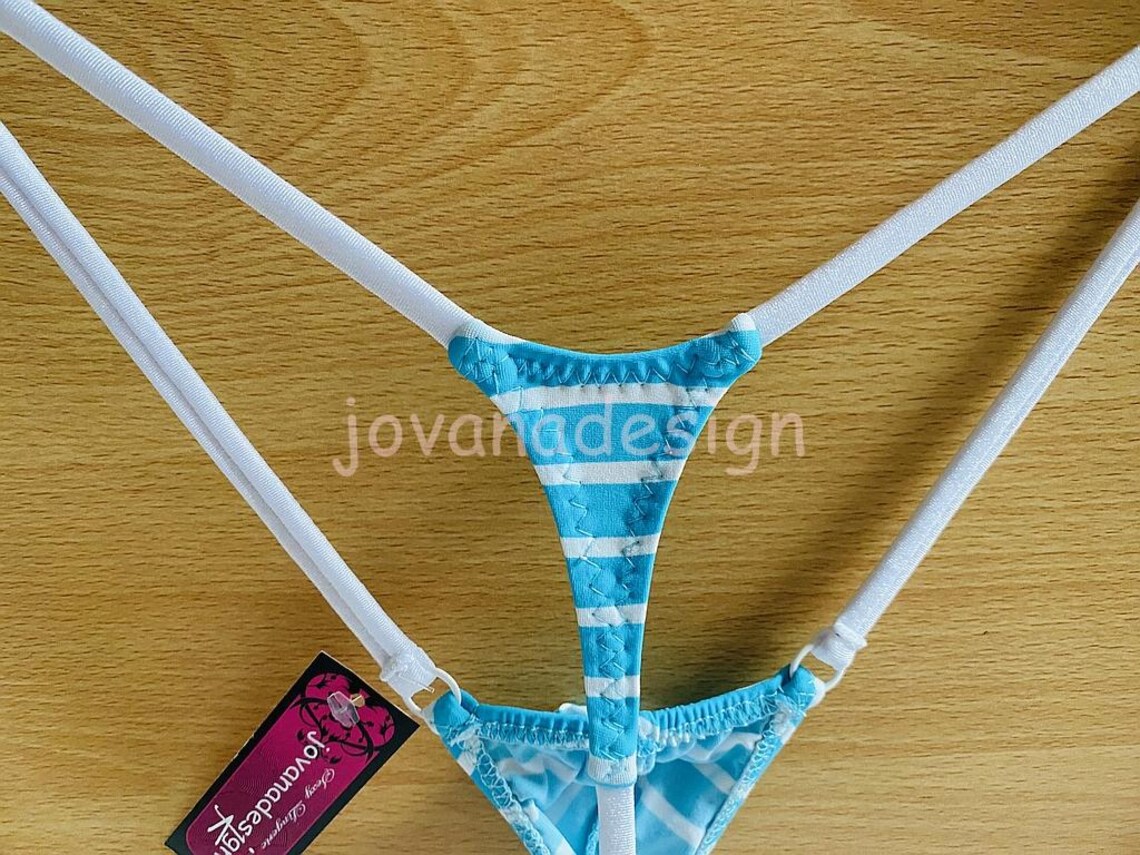 Jovanadesign Tiny Micro String Extreme Little Pouch Aqua White Stripes ...