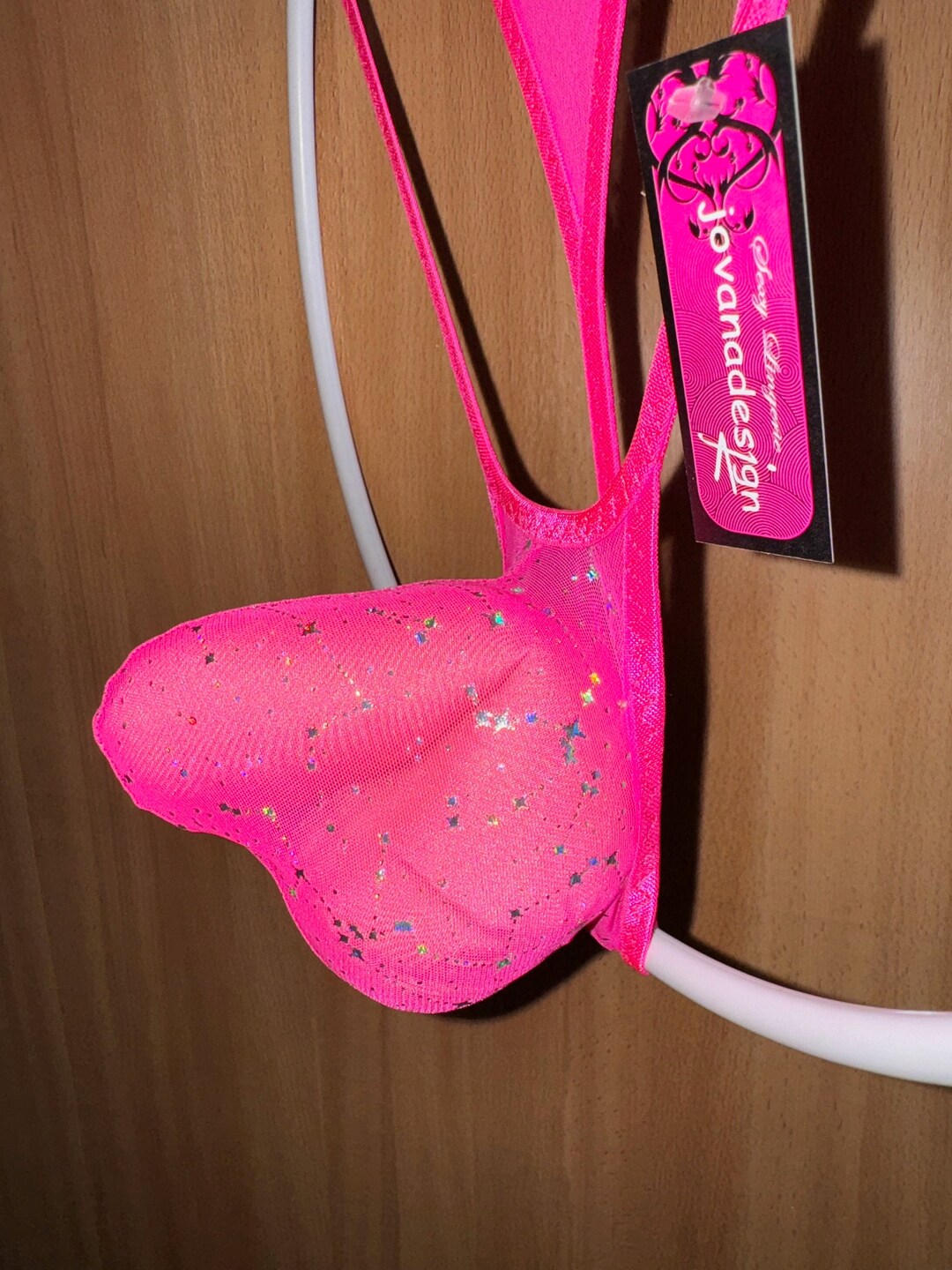 Jovanadesign 3D String 1 Push up and Push Out Mens Low Waist Bulge 3D String-hologram Neon Pink ...